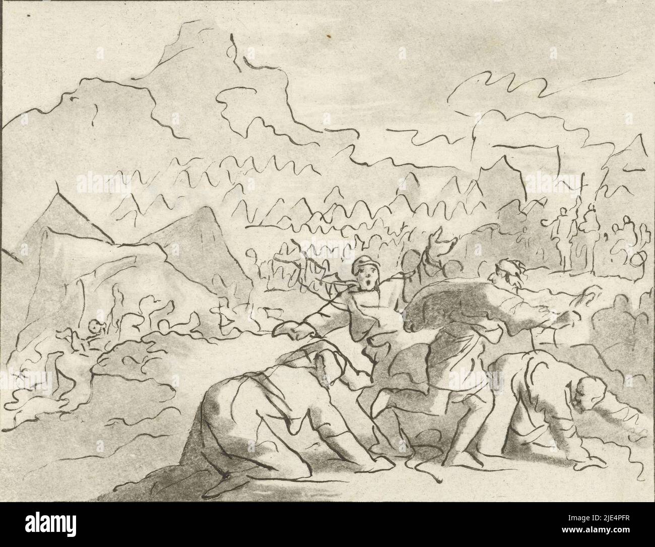 Refugees, a camp in the background, print maker: Benjamin Martini, Jan ...