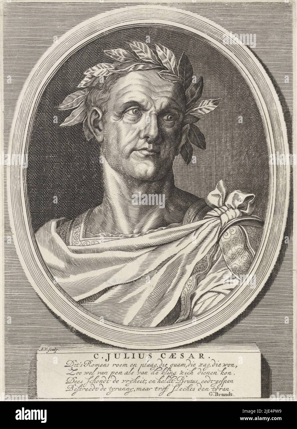 Portrait of Julius Caesar, with a laurel wreath on the head. Print from ...