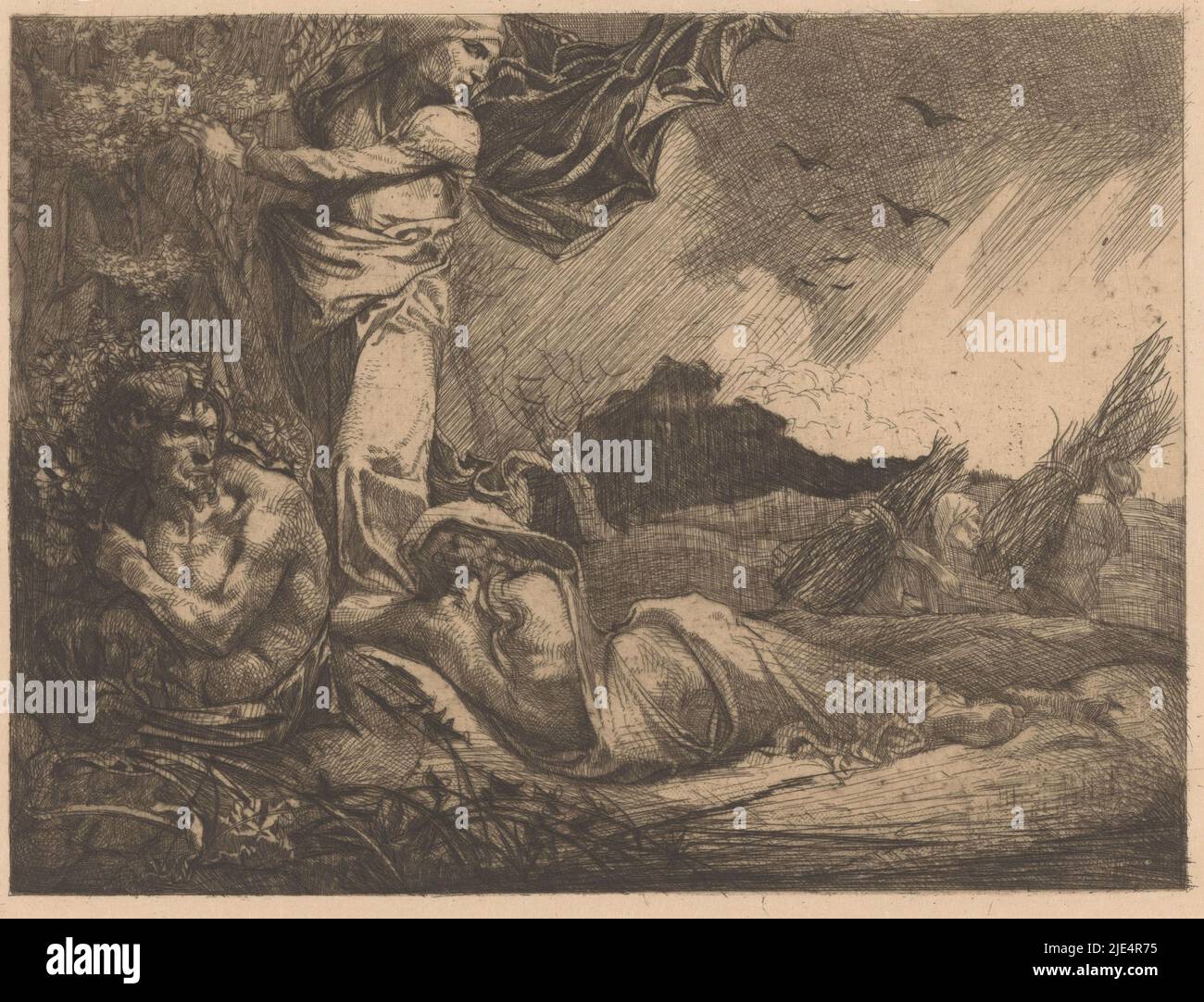 Landscape with cornfield, with in the foreground on the left a satyr ...