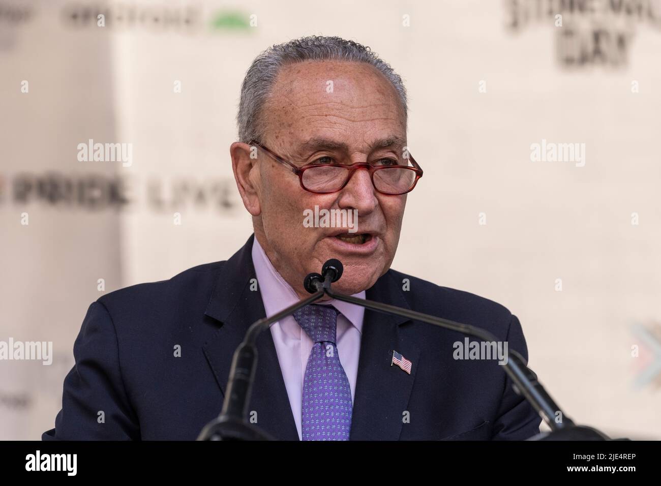 New York, NY - June 24, 2022: US Senator Charles Schumer speaks during ... New York, NY - June 24, 2022: US Senator Charles Schumer speaks during ...