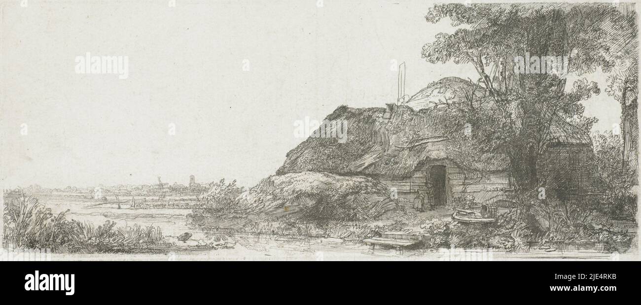 Landscape with a cottage and a large tree, print maker: Rembrandt van ...