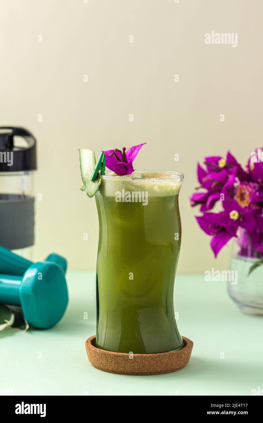 Vegetable smoothie, healthy organic juice made from celery, green ...