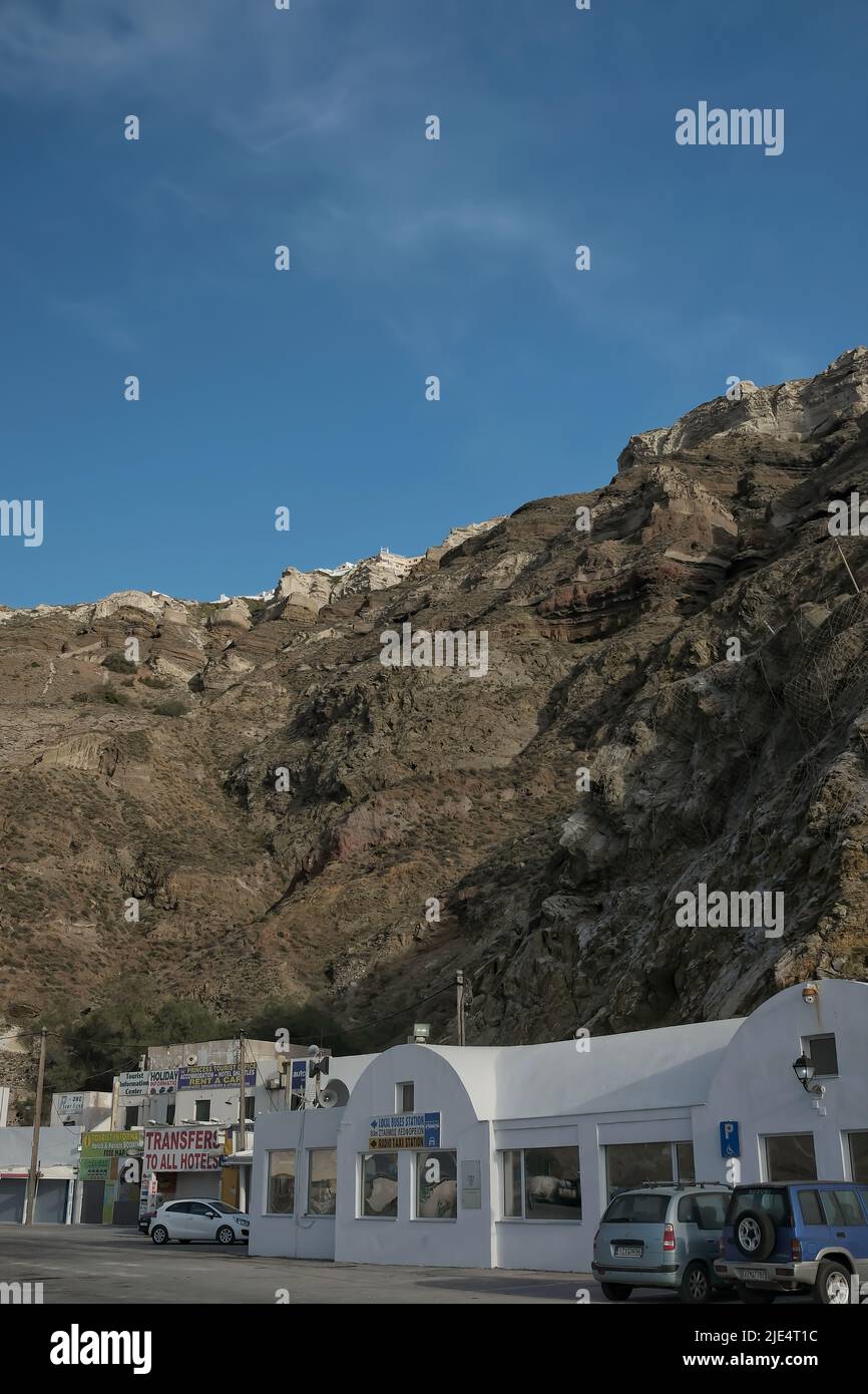 Santorini, Greece - May 12, 2021 : View of the port Athinios of ...
