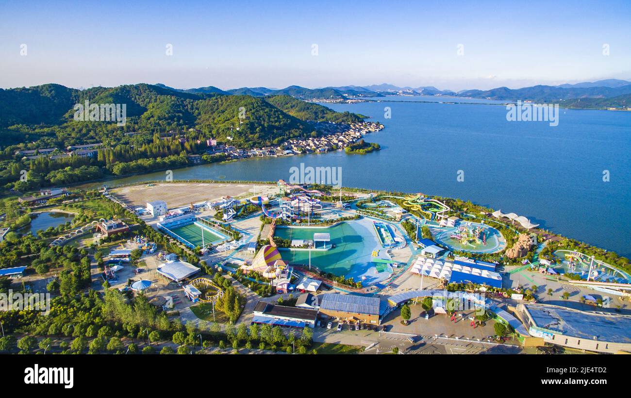 Zhejiang ningbo dongqian lake aerial sunshine and blue sky Stock Photo ...