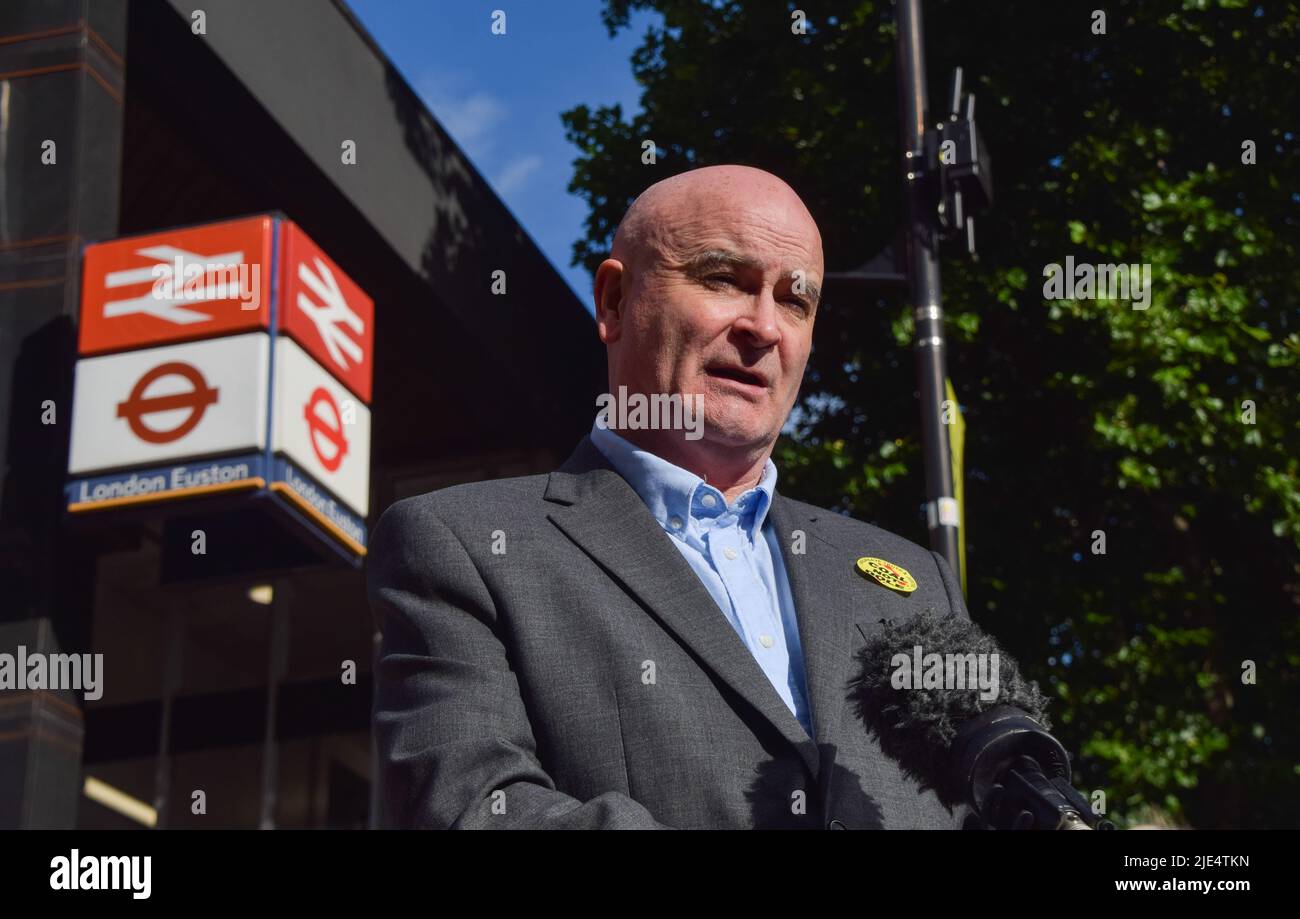London, UK. 25th June 2022. RMT union General Secretary Mick Lynch ...