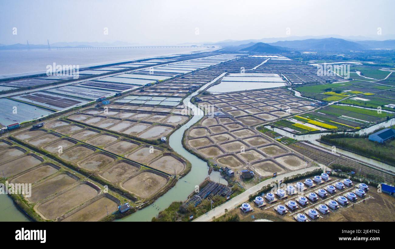 Zhejiang ningbo seawall tidal flats farming Stock Photo - Alamy