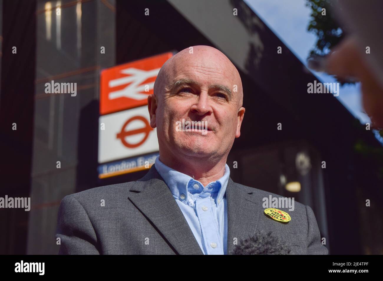 London, UK. 25th June 2022. RMT union General Secretary Mick Lynch ...