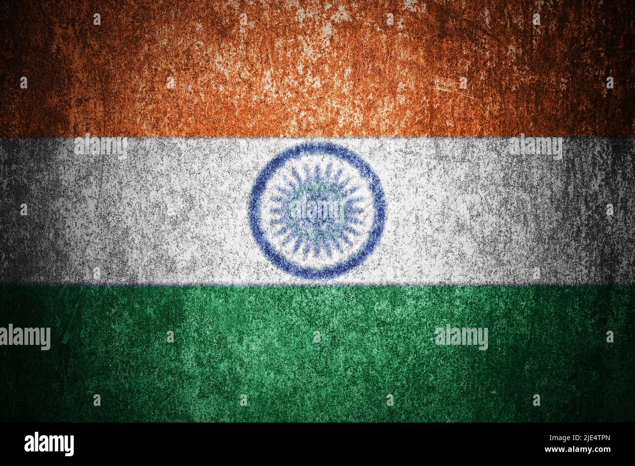 Closeup of grunge Indian flag. Dirty India flag on a metal surface ...