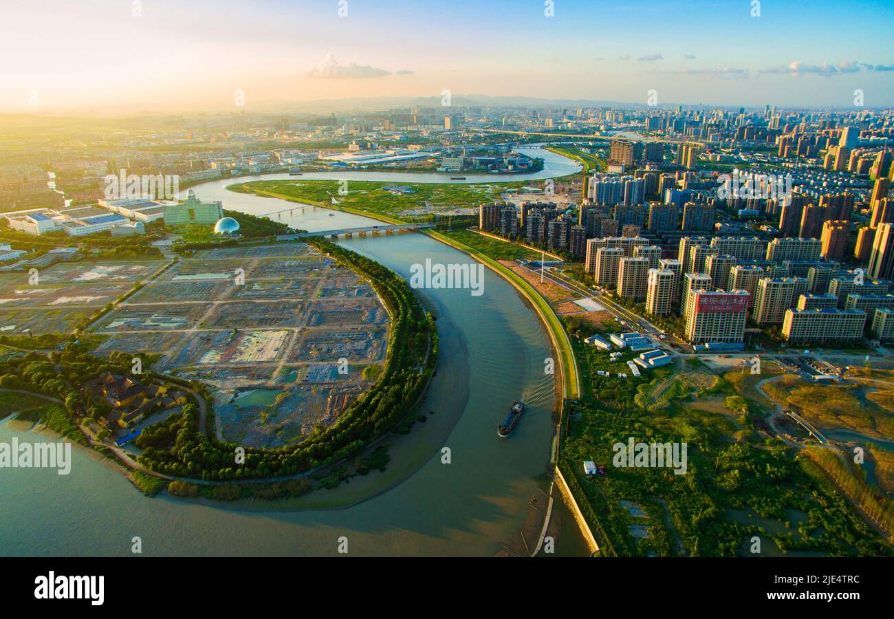 Zhejiang ningbo yinzhou fenghua river aerial overlooking Stock Photo ...