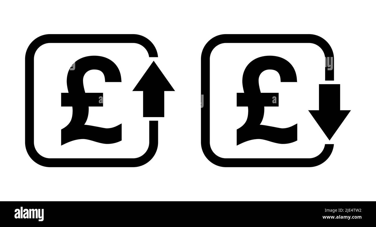 Set of cost symbol pound increase and decrease icon. Money vector ...