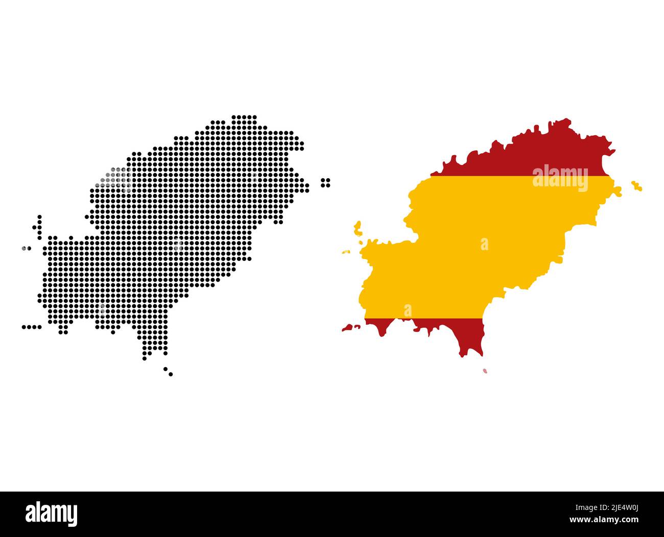 Set of Ibiza high detail map island, spanish region flat sign, web ...
