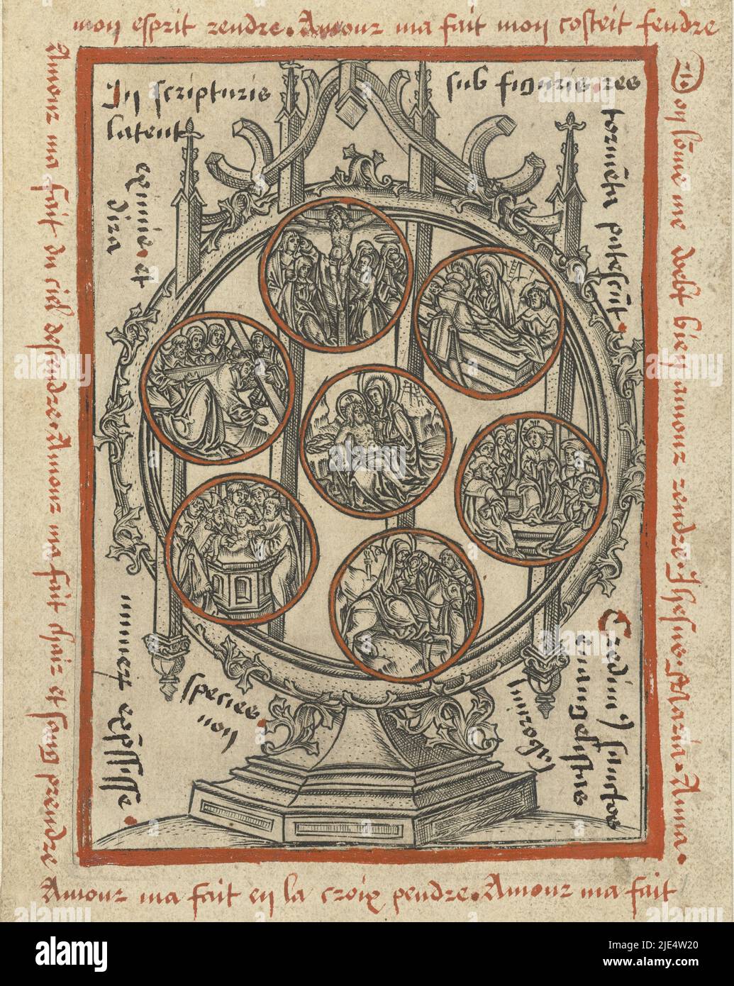 Gothic monstrance with seven medallions depicting the sorrows of Mary ...