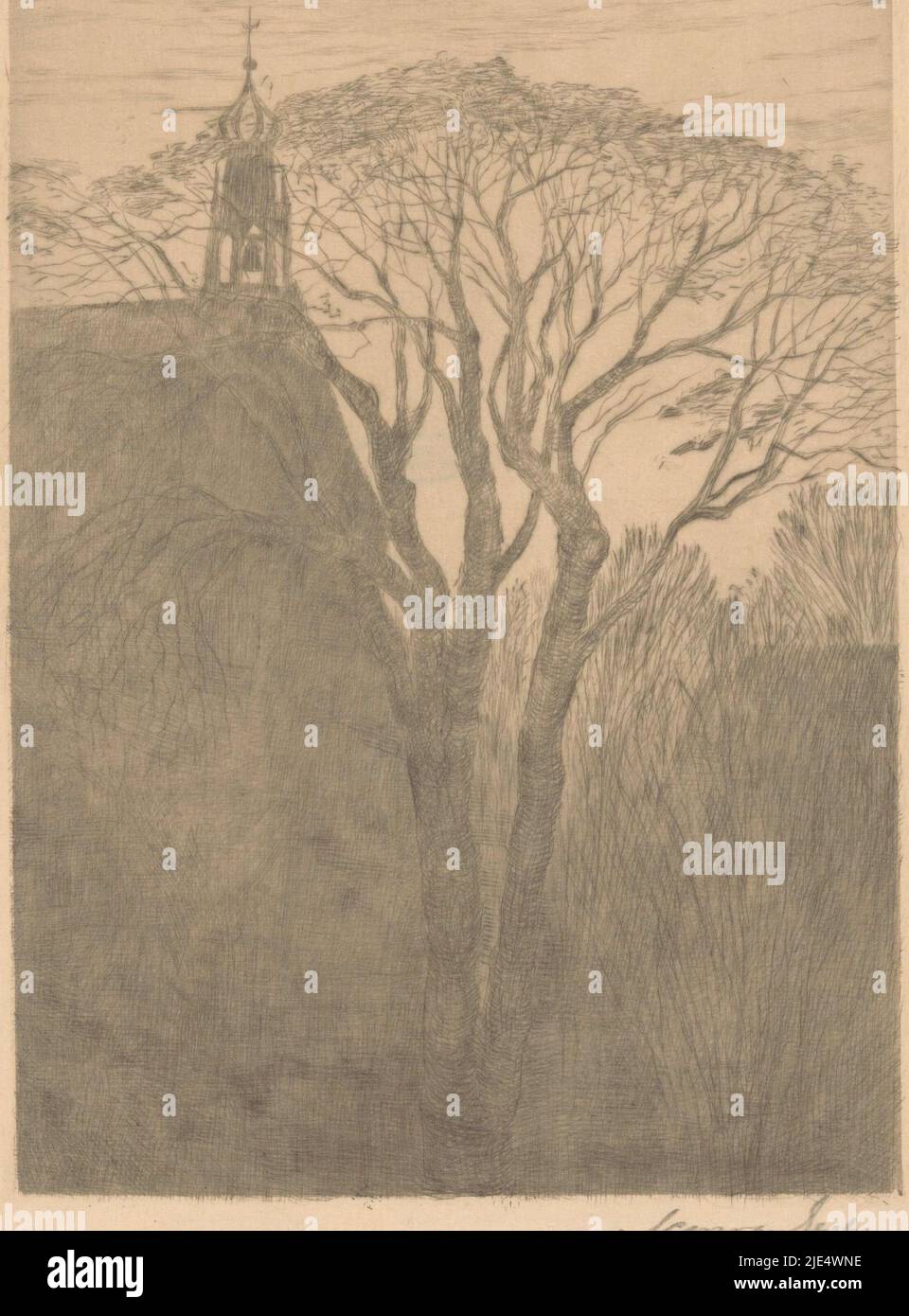 Tree near a church, print maker: Anna Catharina Maria van Eeghen ...