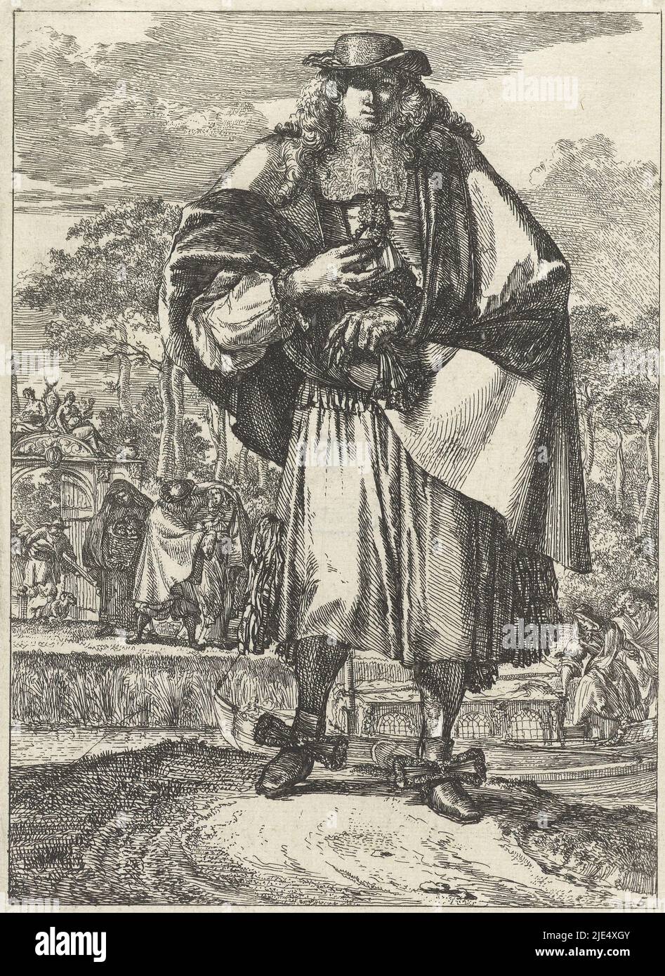 Man dressed in rhingrave (wide 'trouser skirt'), decorated with loops ...