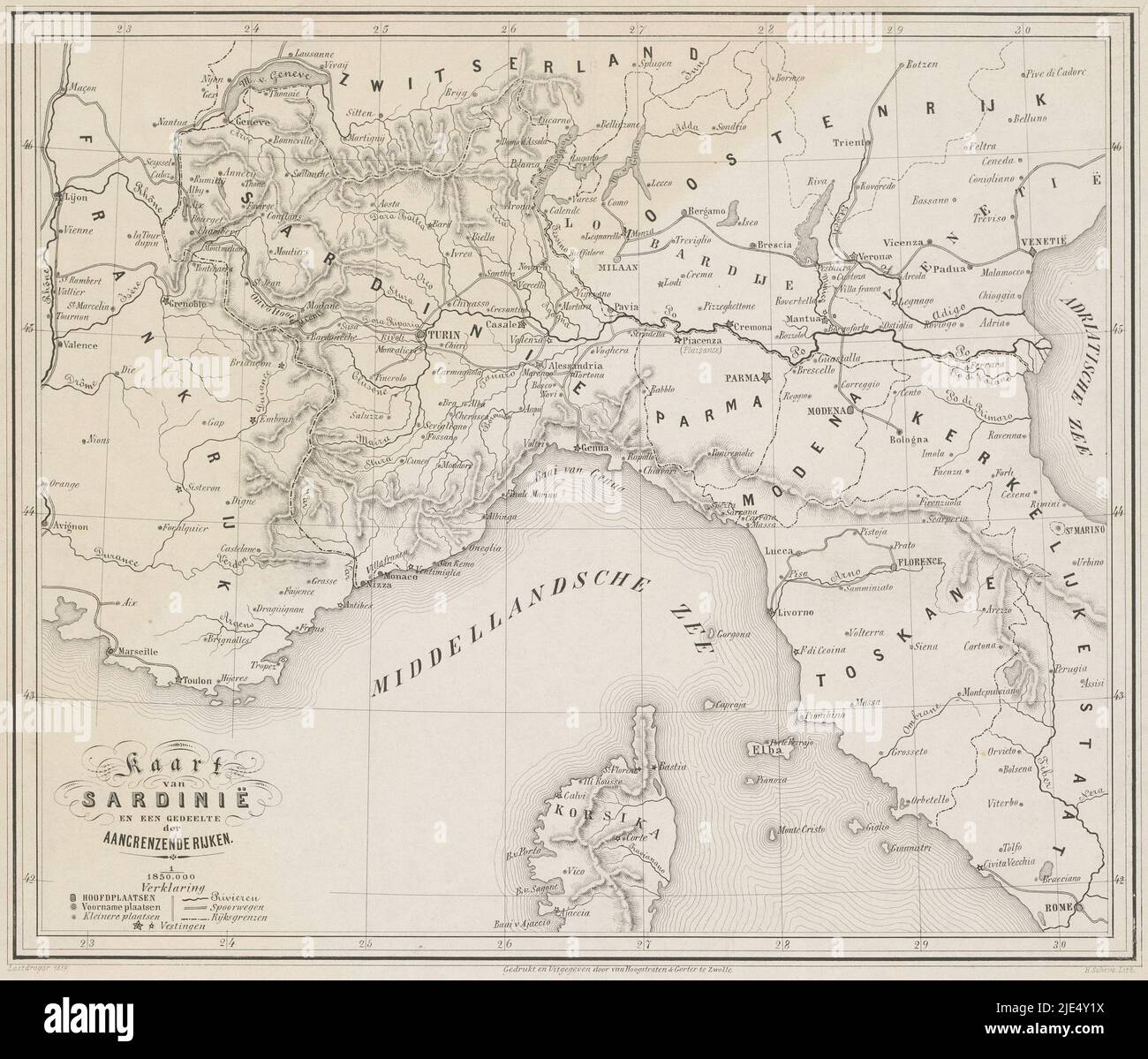 Map of the war zone of southern France and northern Italy in 1859 Map ...