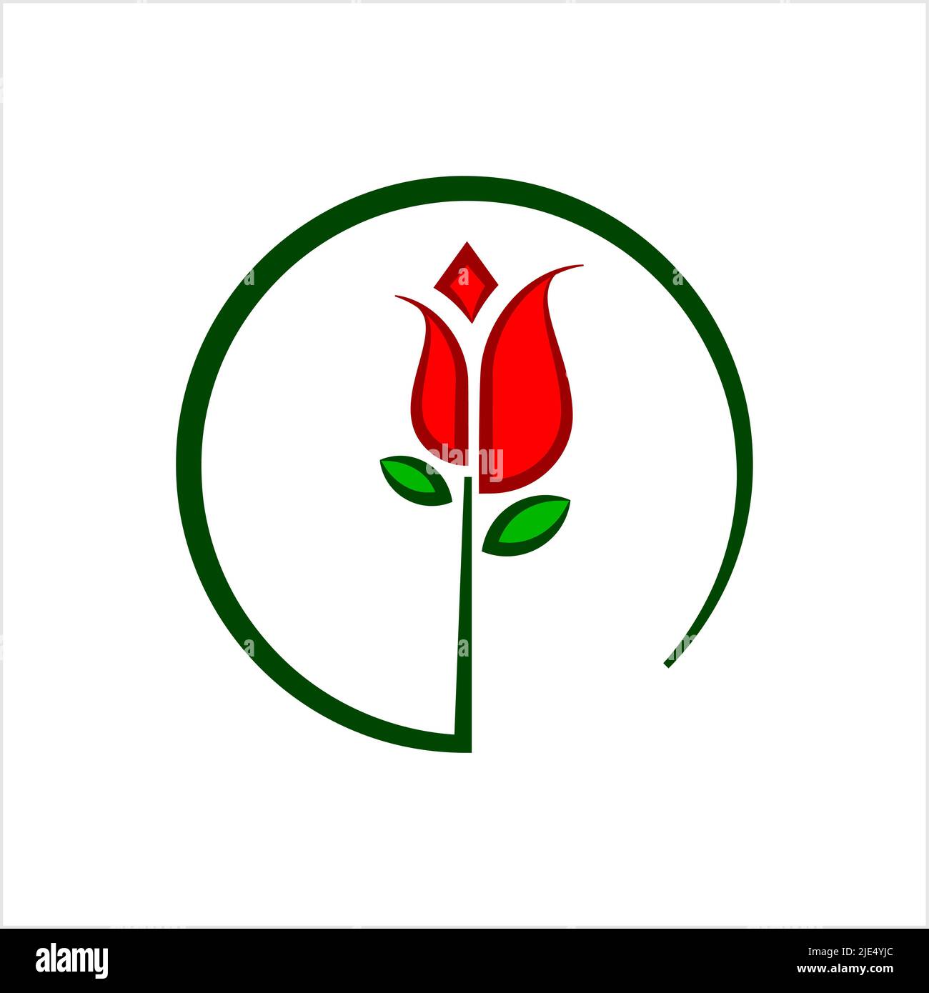 Rose Icon, Rose Bud And Leaf Vector Art Illustration Stock Vector Image ...