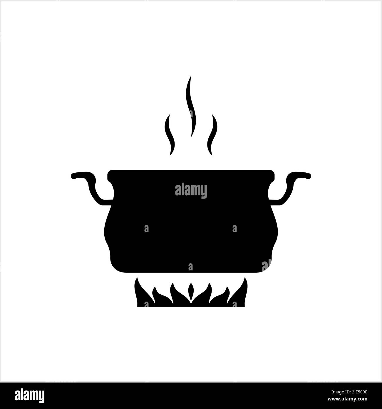 Pan Heating Icon, Frying Pan On Fire Icon Vector Art Illustration Stock ...