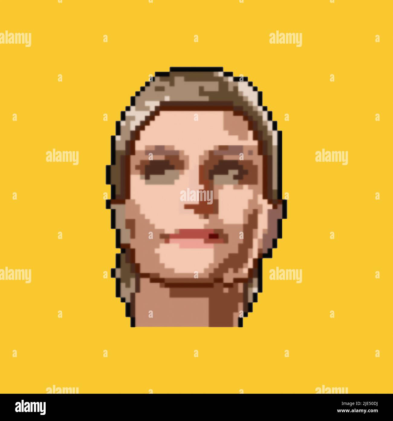 Pixel portrait of a woman, 8-bit female character, yellow background ...