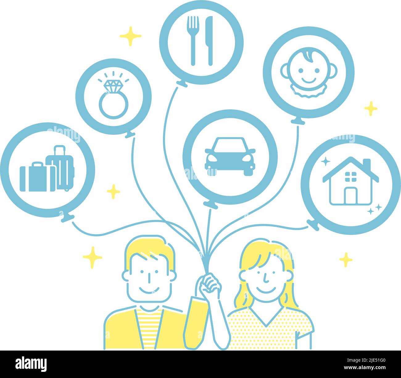Vector illustration of young couple (husband and wife) with many ...