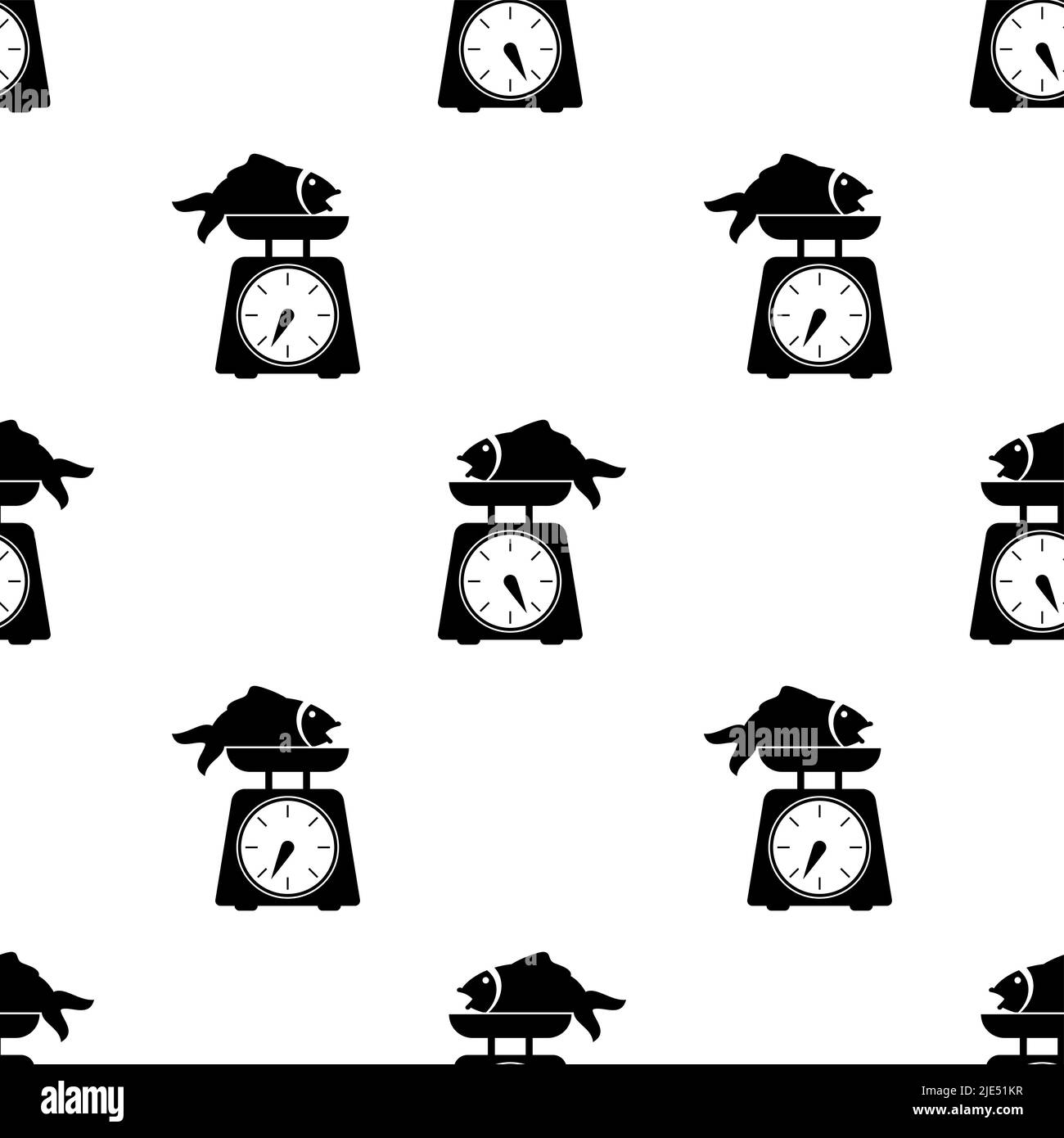 Fish On Weighing Scale Icon Seamless Pattern, Fish Weight Measuring ...