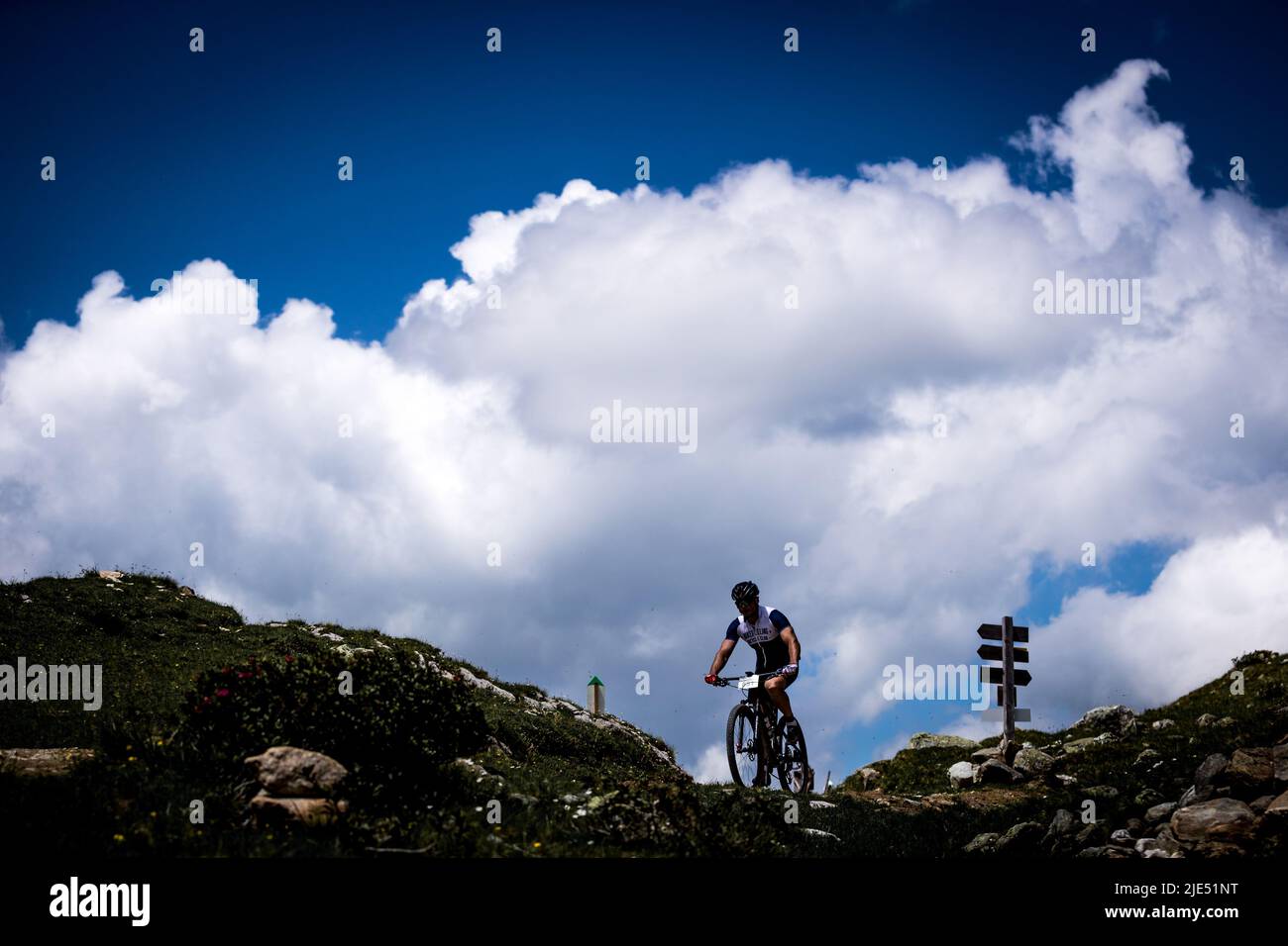Riders in action during the second stage of MTB stage race Alpentour ...