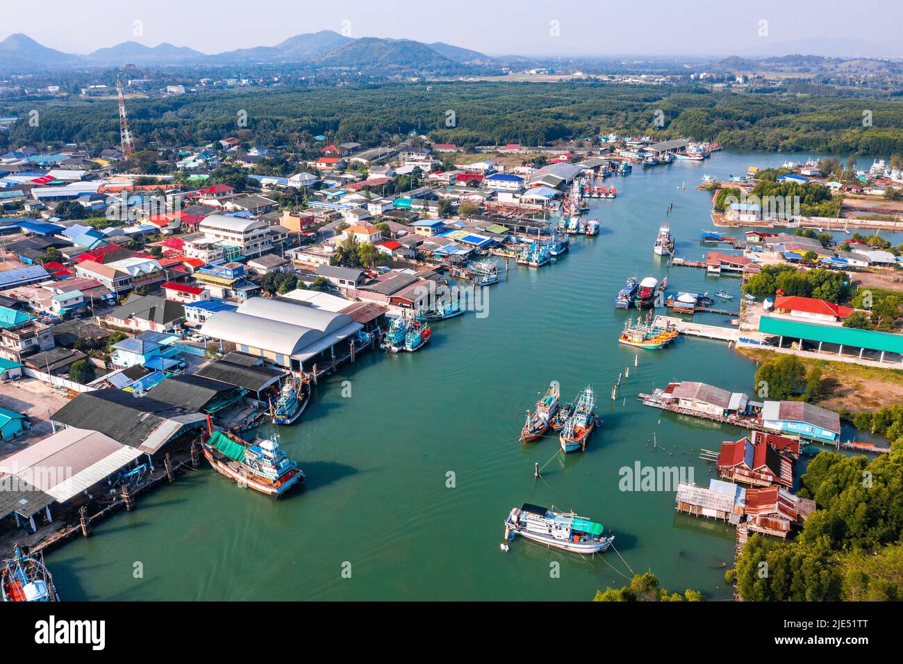 Aerial view of Pak Nam Pranburi Estuary in Prachuap Khiri Khan ...