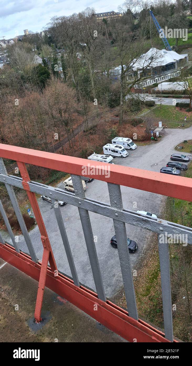 Motorhomes on the camper place in the German city Velbert under the ...