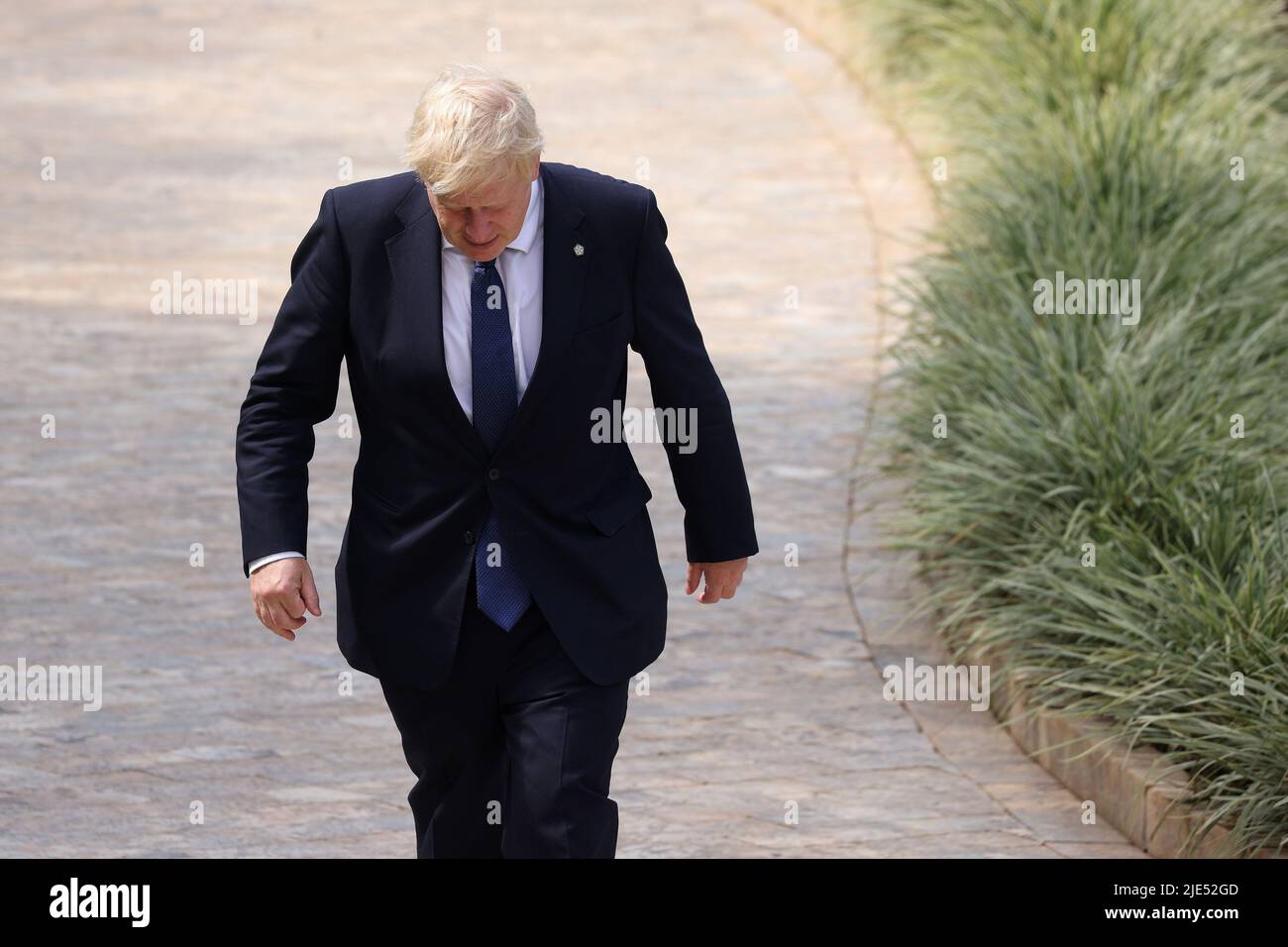 Prime Minister Boris Johnson arrives for the Leaders' Retreat on the ...