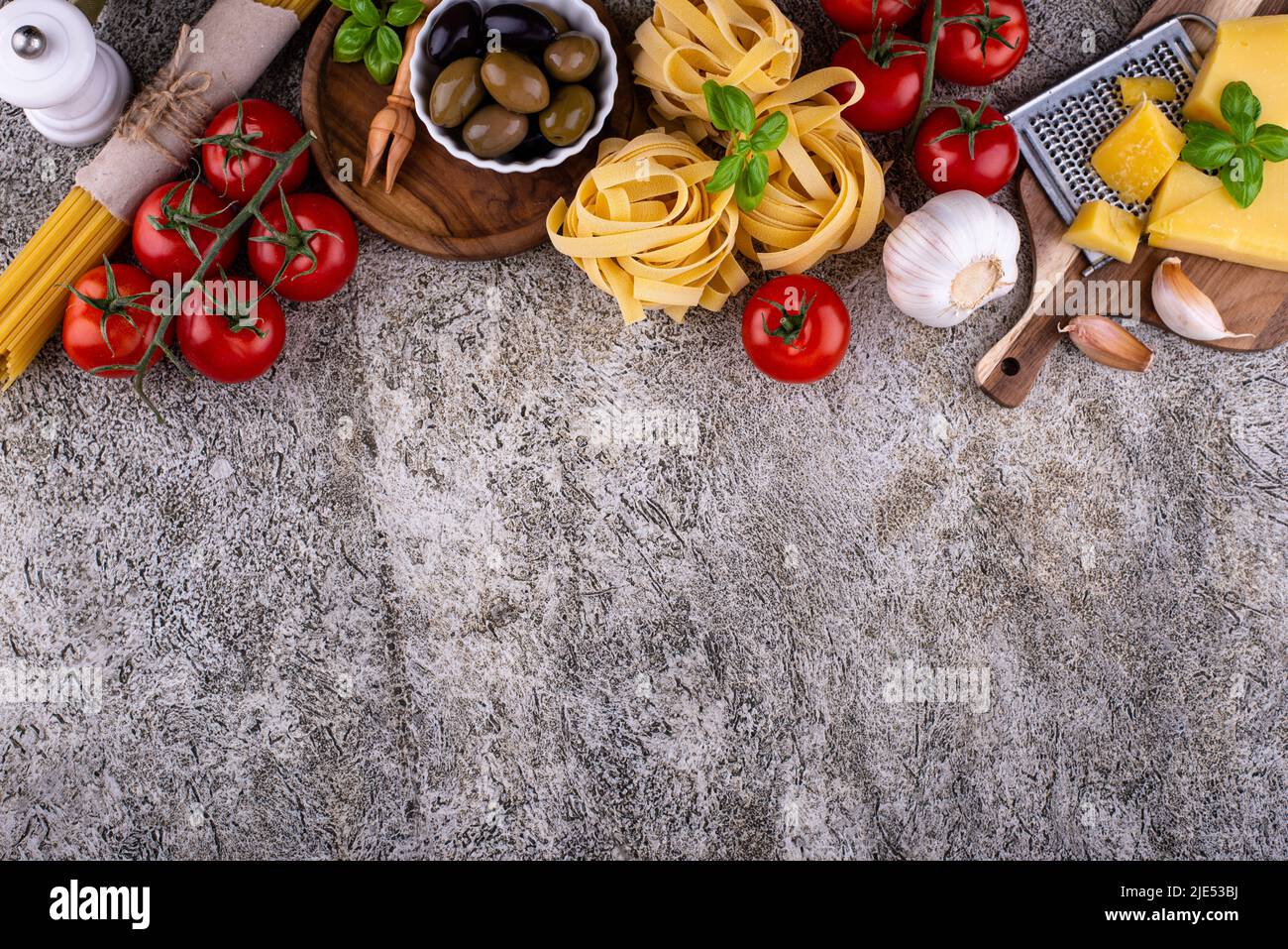 Italian food cooking background with pasta Stock Photo - Alamy