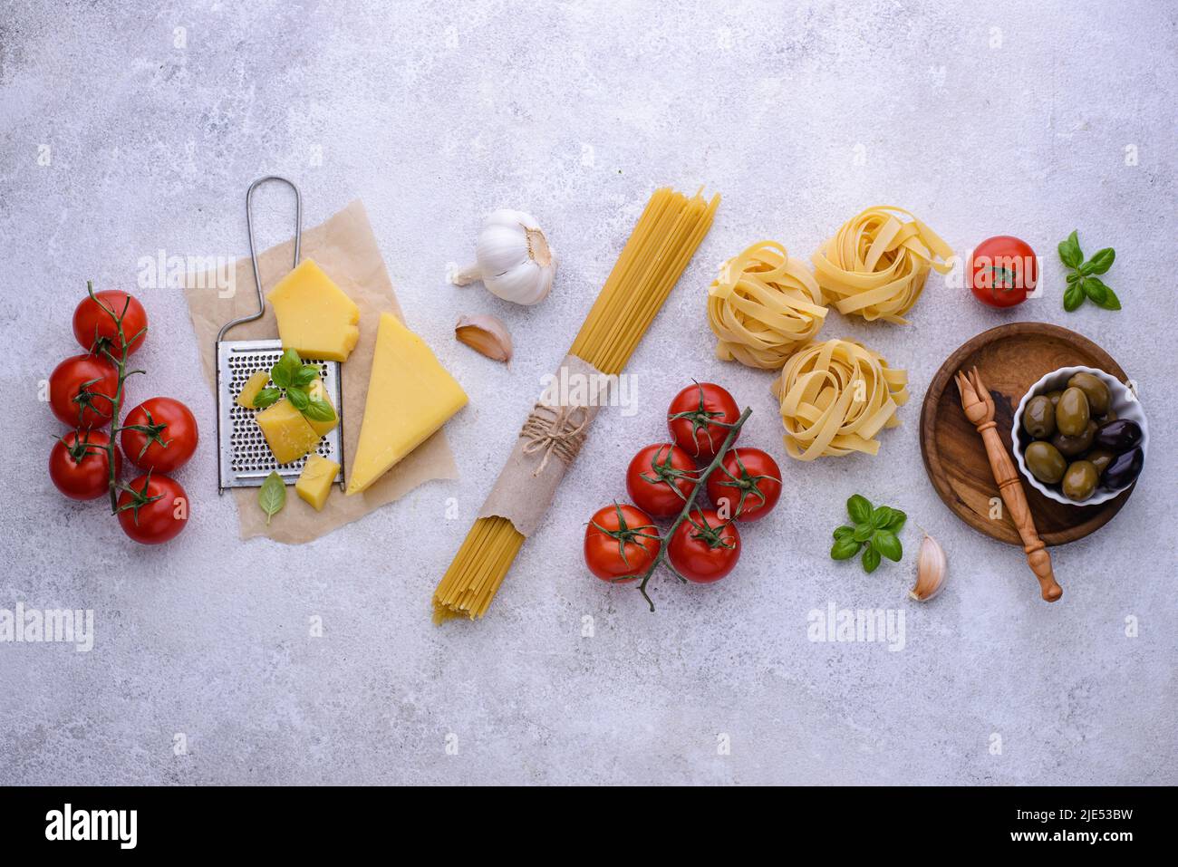 Italian food cooking background with pasta Stock Photo - Alamy