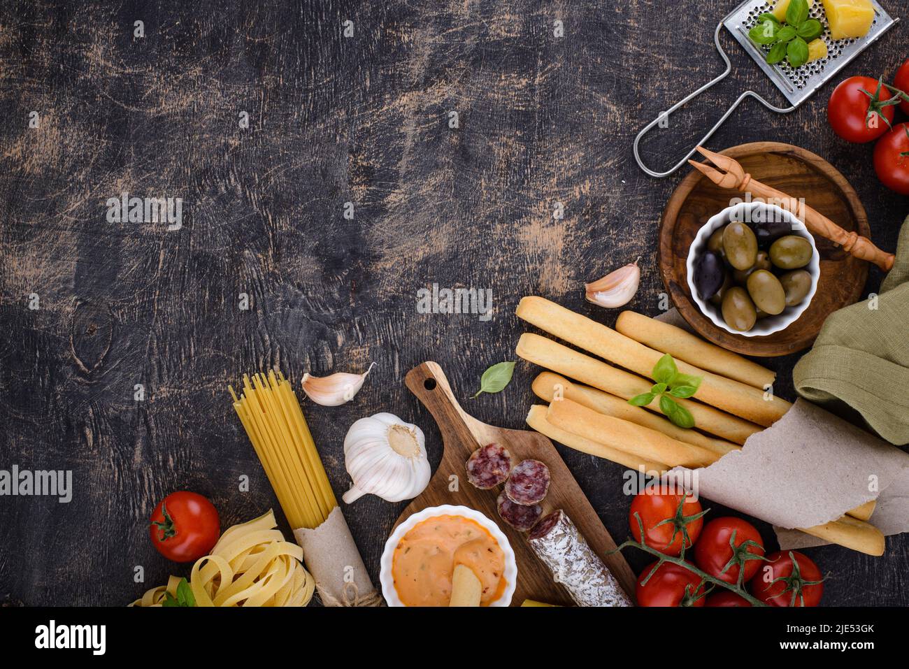 Italian food cooking background with pasta Stock Photo - Alamy