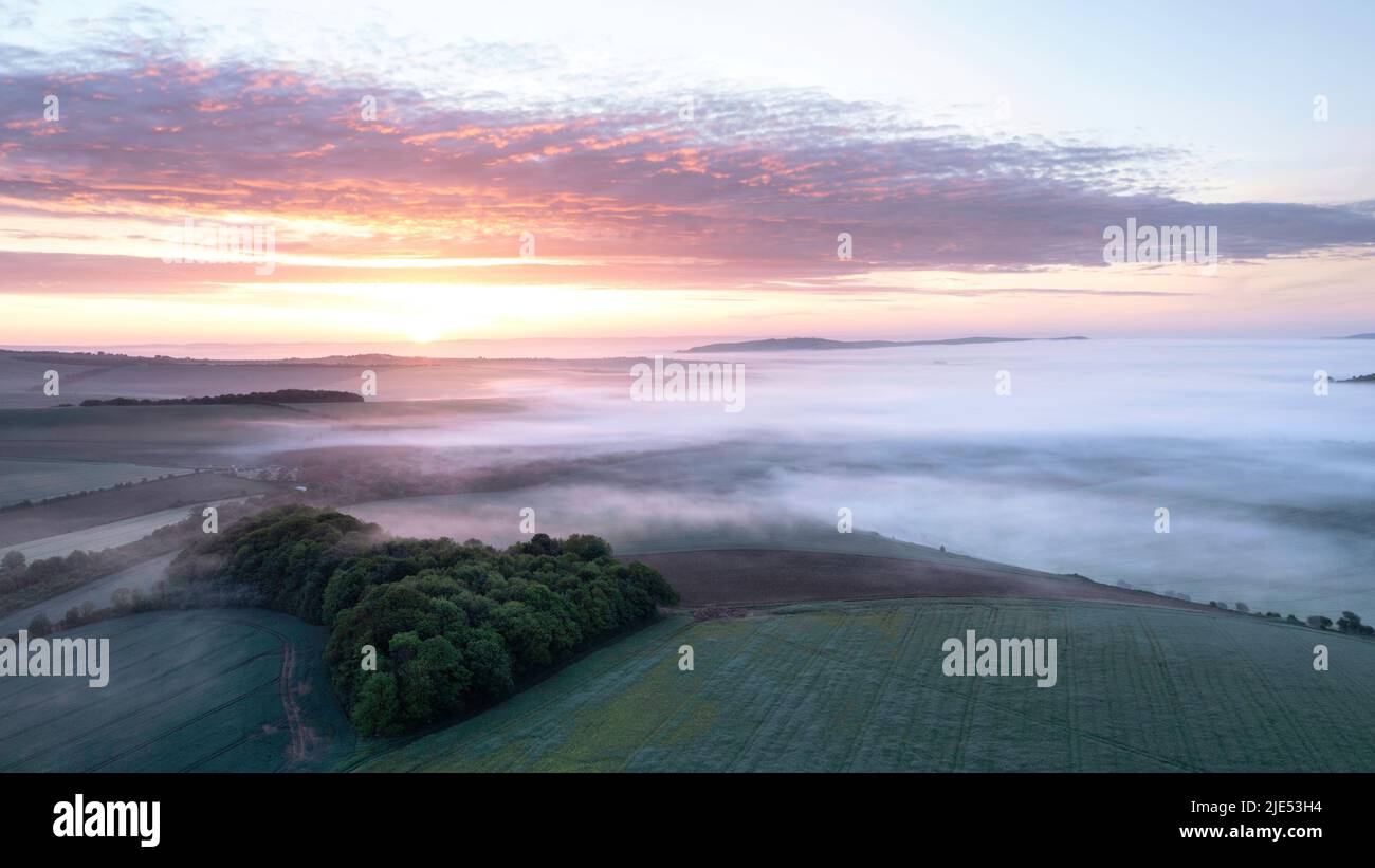 Beautiful drone landscape image of sea of fog rolling across South ...