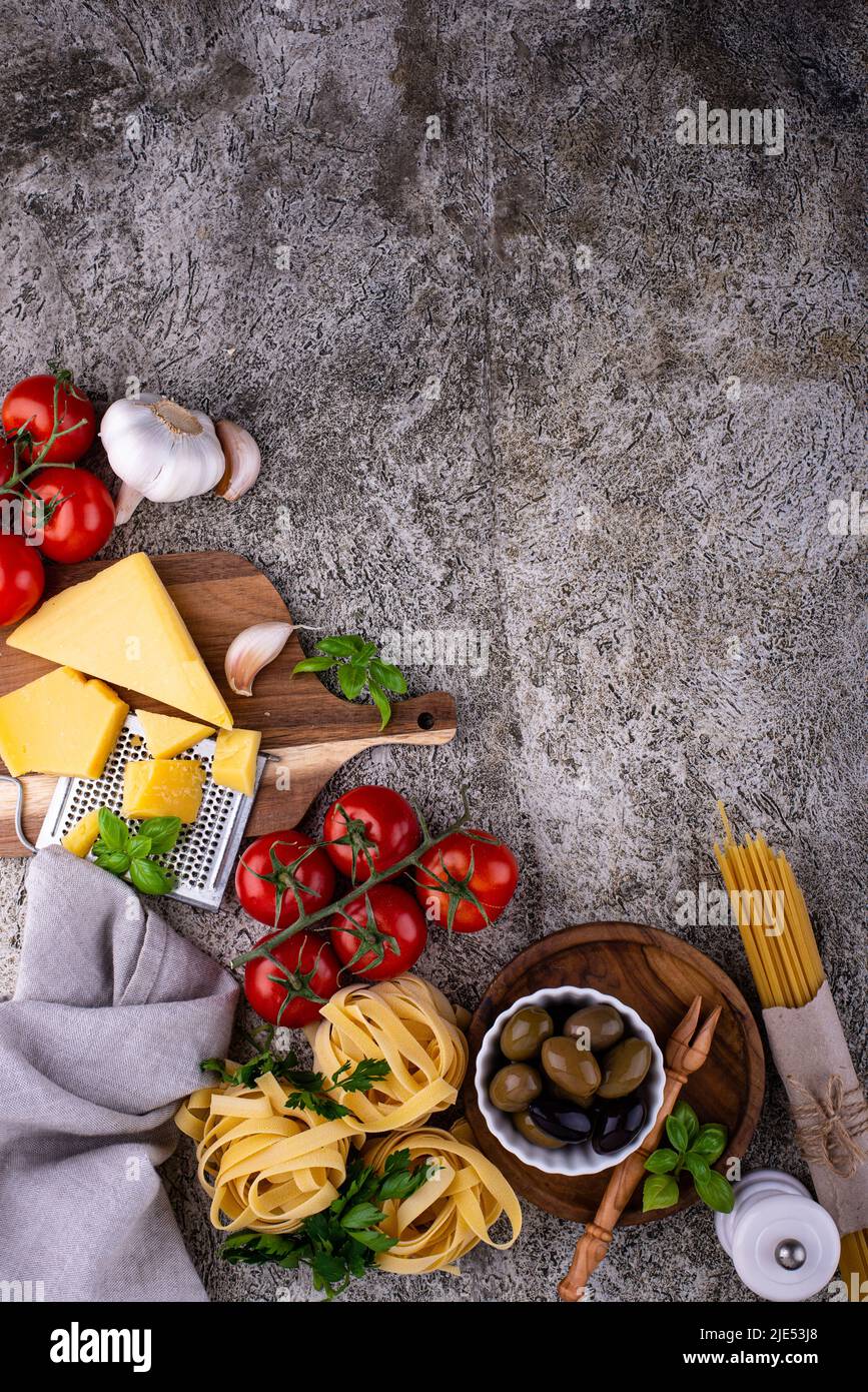 Italian food cooking background with pasta Stock Photo - Alamy