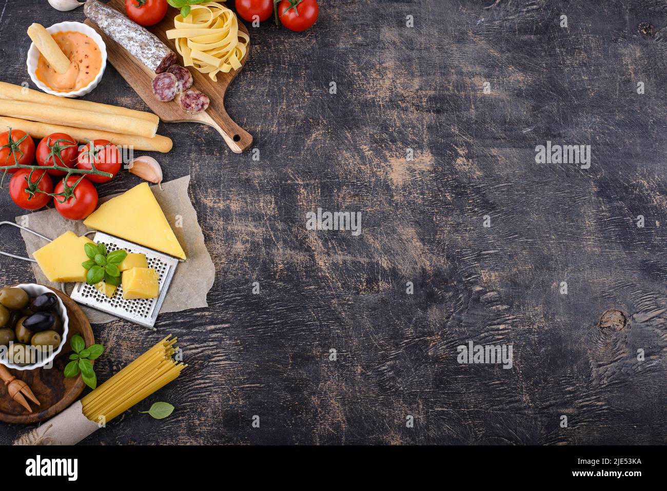 Italian food cooking background with pasta Stock Photo - Alamy