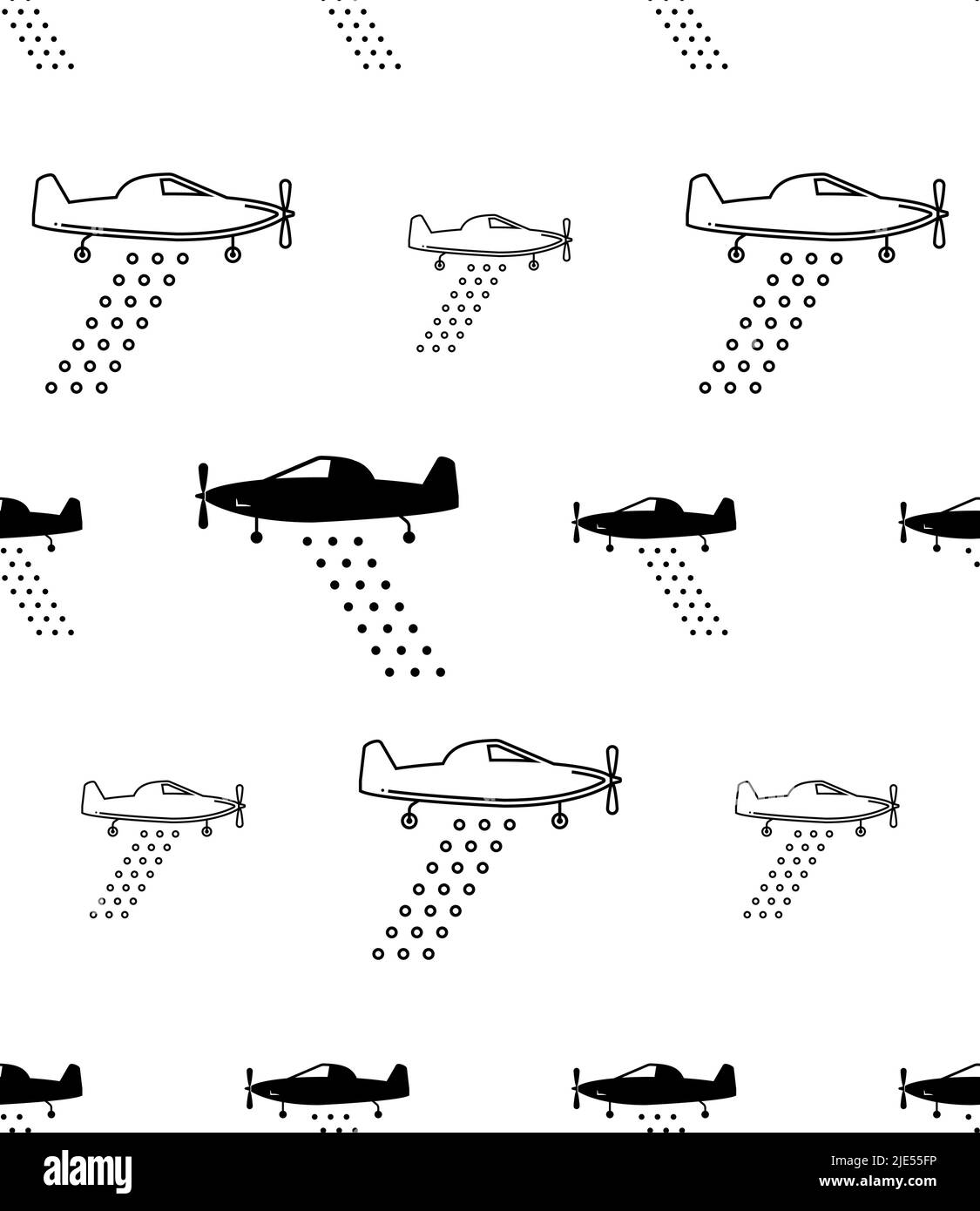 Crop Duster Icon Seamless Pattern, Aircraft Spray Pesticides Fertilizer ...