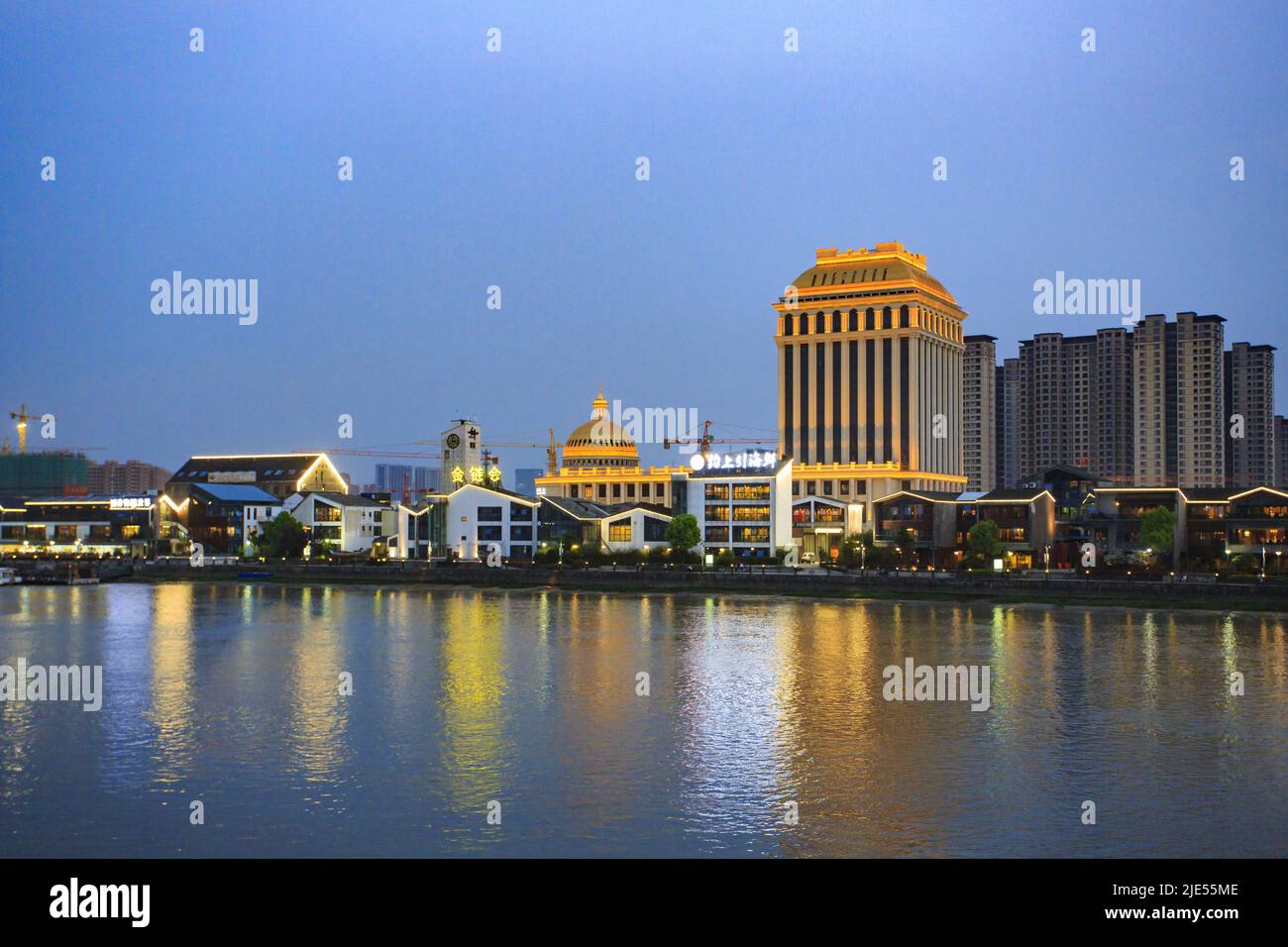 Zhejiang ningbo yinzhou boat night jiang tourism fenghua river Stock ...