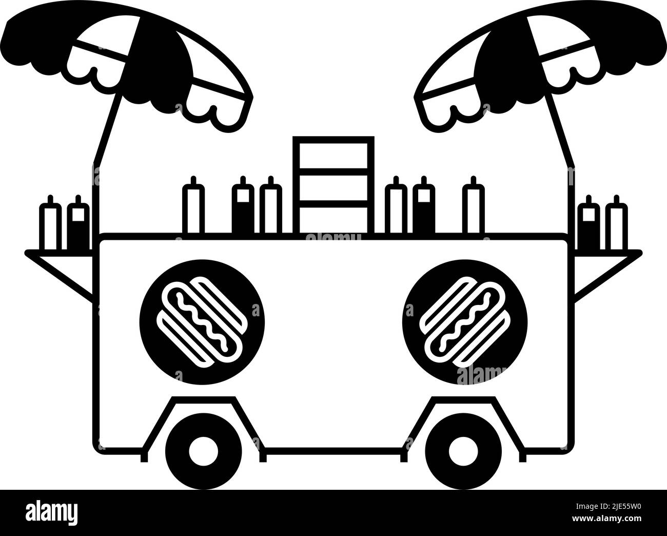 Street Food Vending Cart Hot Dogs, Fast Food Hot Dog Cart Icon Vector ...