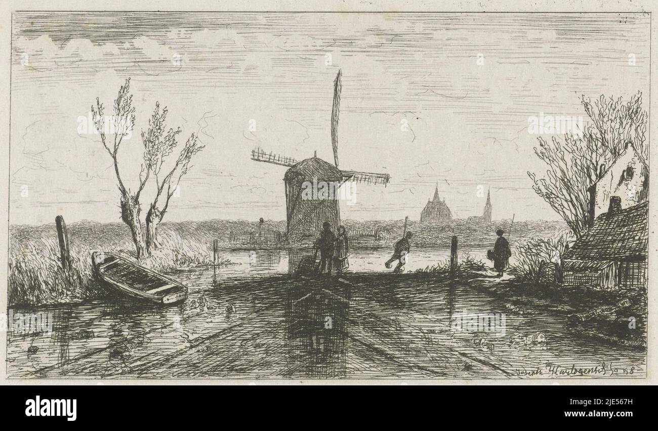 Water strider at a mill, print maker: Joseph Hartogensis, (mentioned on ...