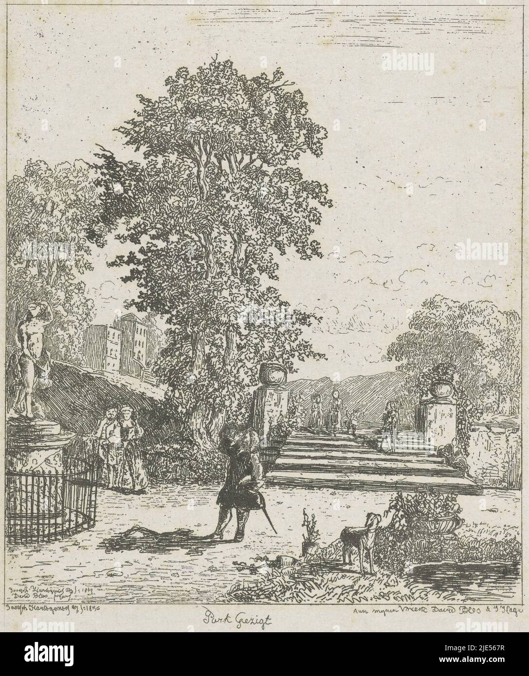 Figures in a park Park Gezigt, print maker: Joseph Hartogensis ...