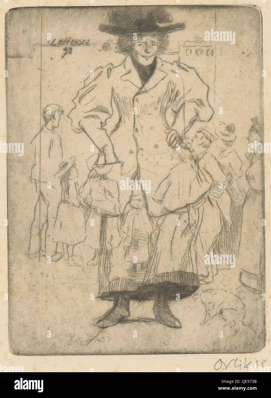 Woman in a busy street, print maker: Emil Orlik, 1898, paper, etching ...