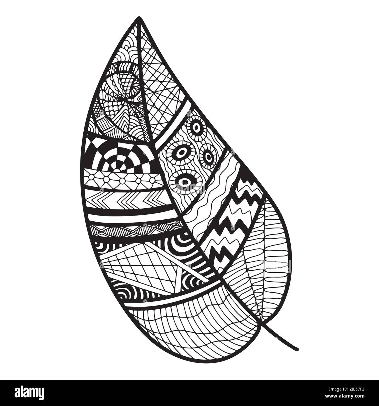 Vector zen tangle and doodle leaf. Nature coloring book. Black and ...