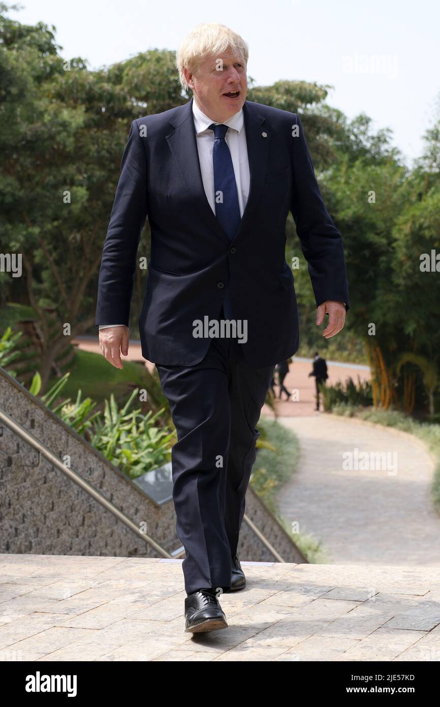 Prime Minister Boris Johnson arrives for the Leaders' Retreat on the ...