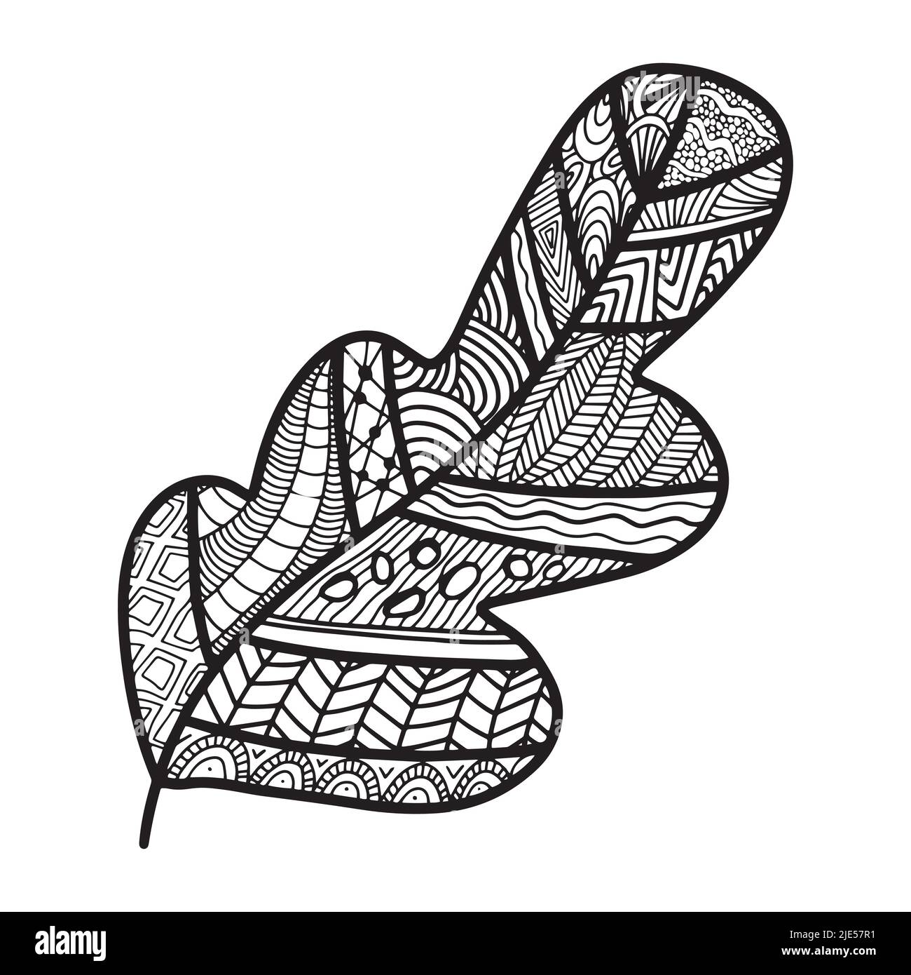 Vector zen tangle and doodle oak leaf. Nature coloring book. Black and ...