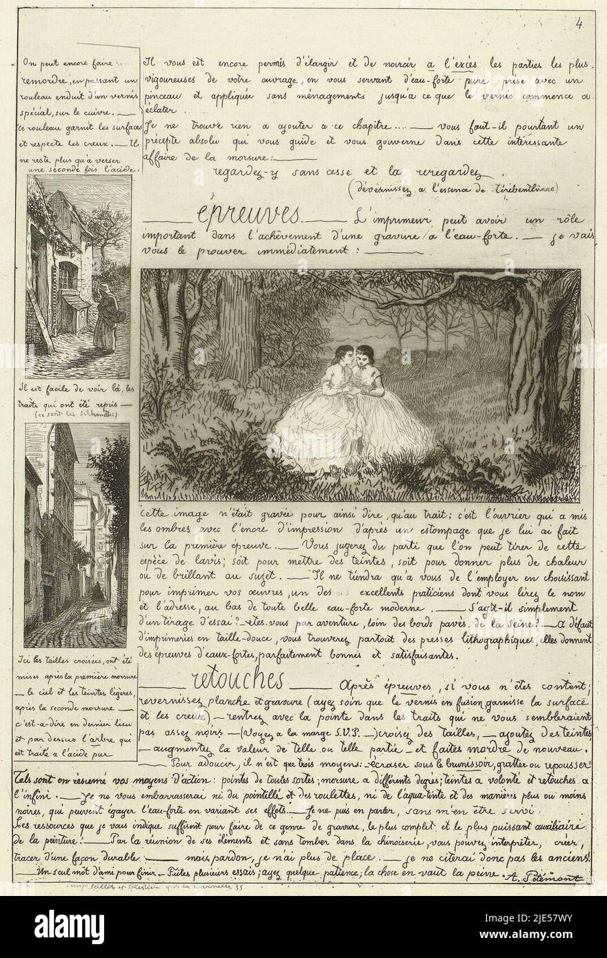 Between the text a forest landscape with two ladies, Letter on etching ...