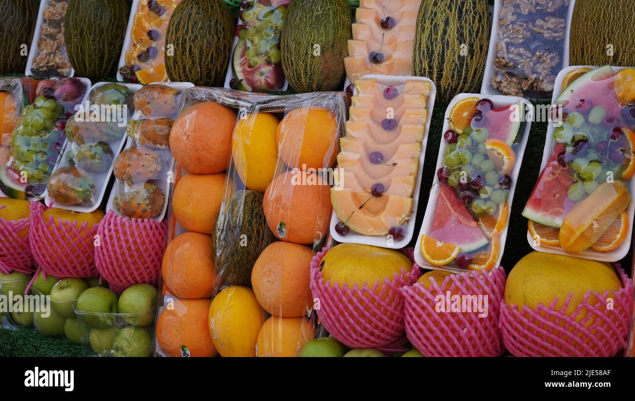 Fruits and vegetables assortment at retail market. Organic fruits at ...
