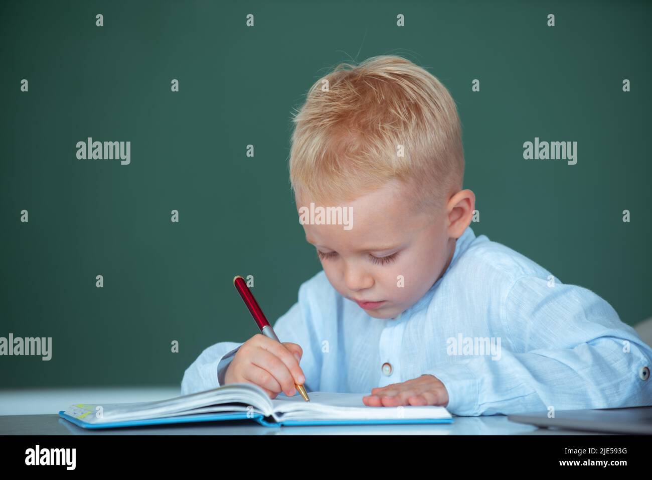 Little student child studying in classroom at elementary school. Kid ...