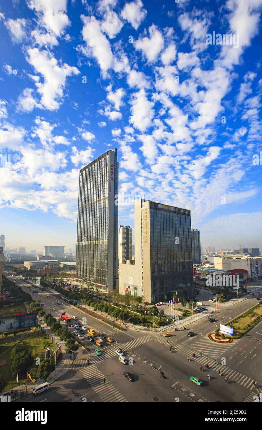 Zhejiang ningbo yinzhou district looking down high-rise buildings Stock ...