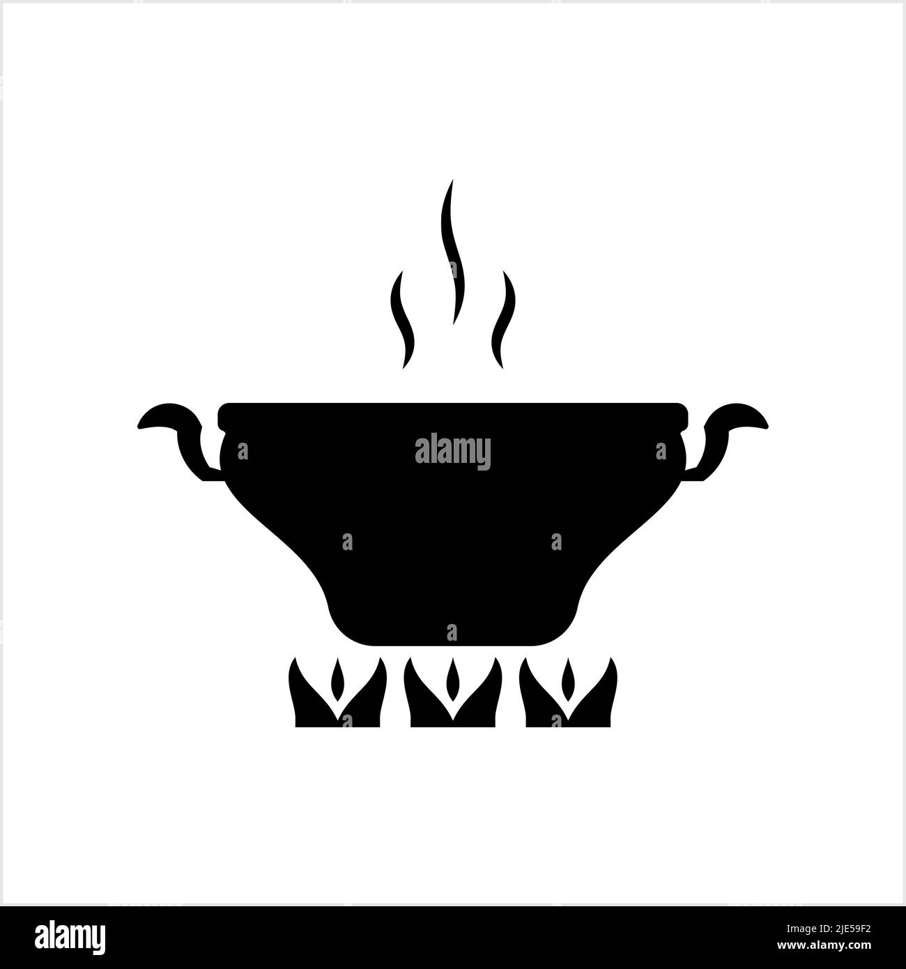 Pan Heating Icon, Frying Pan On Fire Icon Vector Art Illustration Stock ...