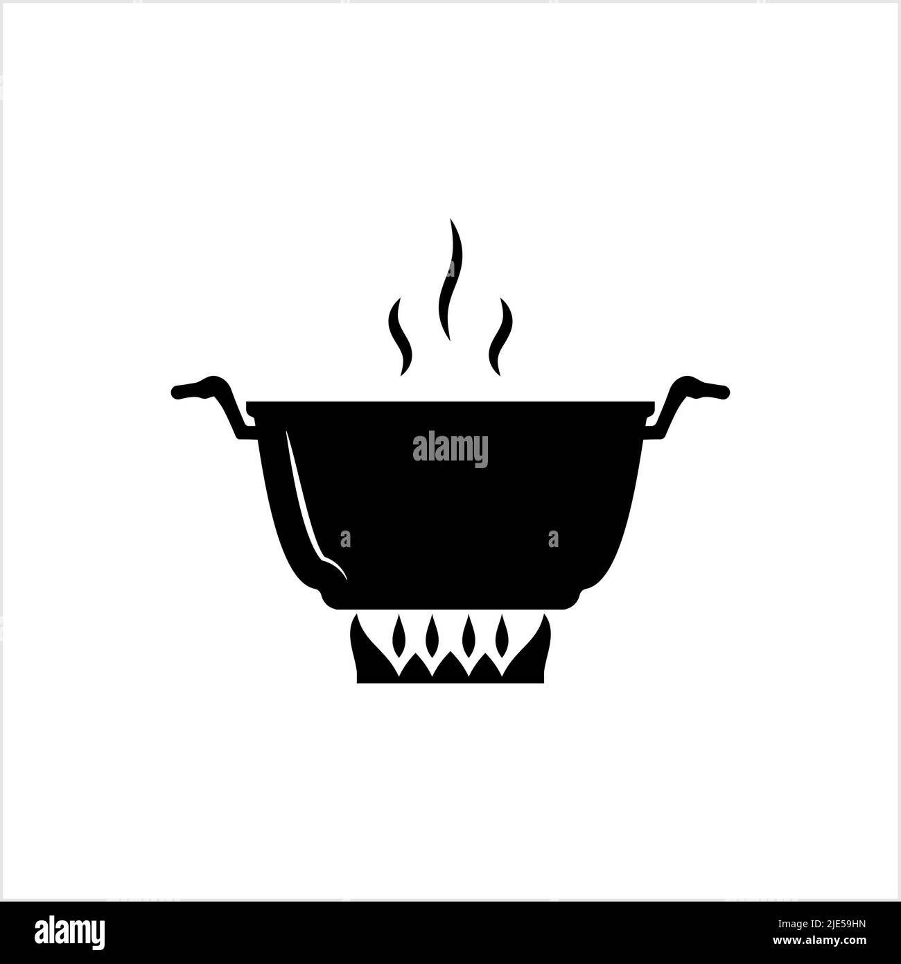 Pan Heating Icon, Frying Pan On Fire Icon Vector Art Illustration Stock ...