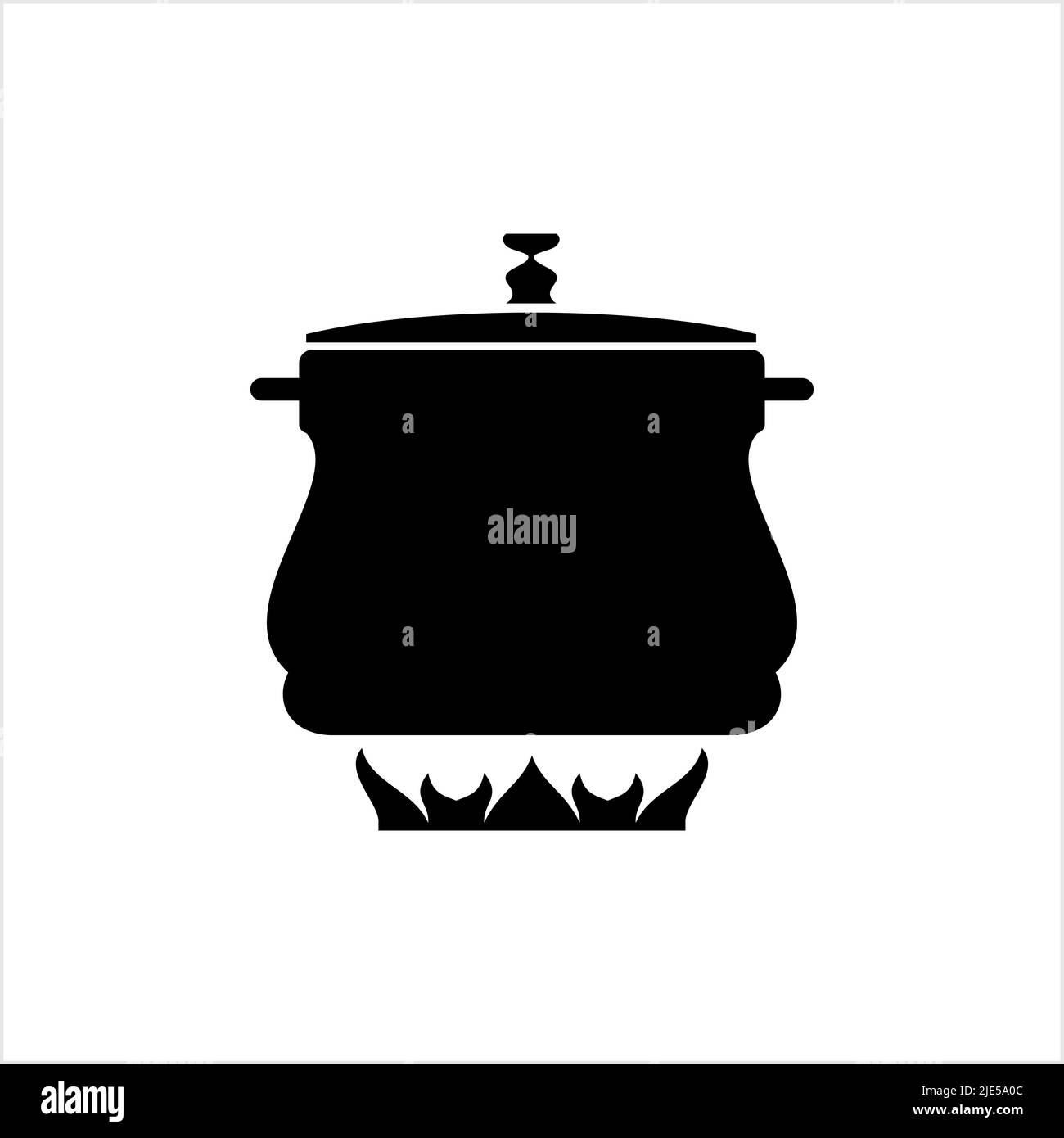 Pan Heating Icon, Frying Pan On Fire Icon Vector Art Illustration Stock ...